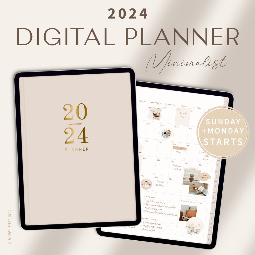 2024 Digital Planner Minimalist / Daily, Weekly & Monthly Planner ...
