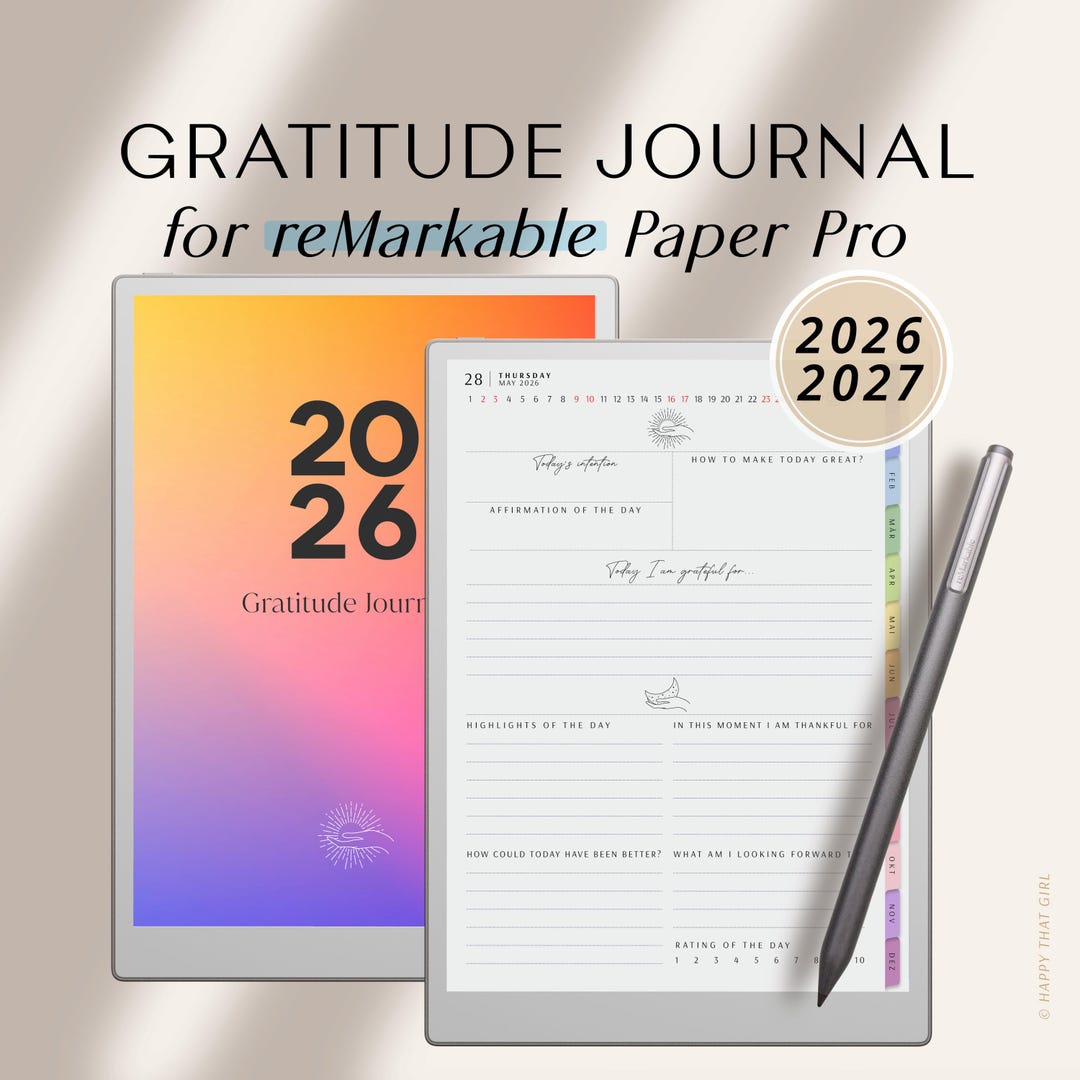 Digital Gratitude Journal 2026–2027 for Remarkable Paper Pro, Dated ...