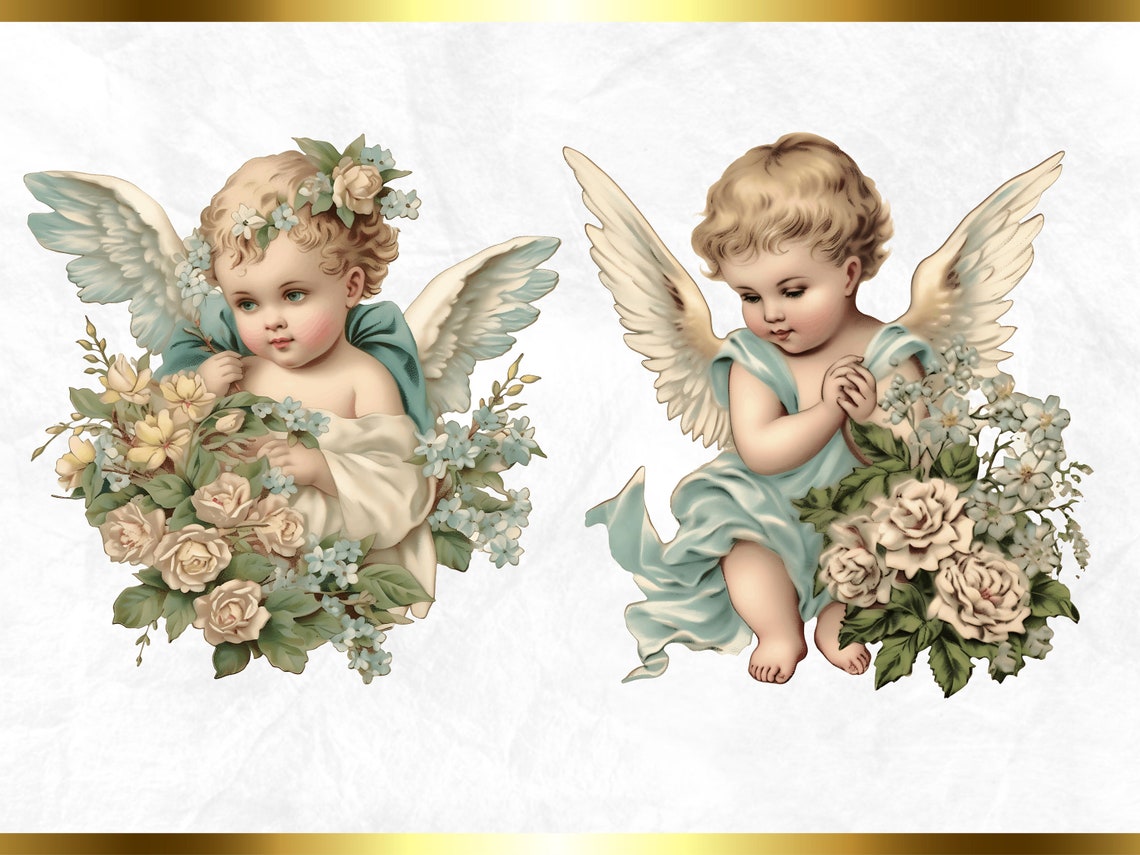 Vintage Angel Baby Boy Clipart Set | 10 High-quality PNG Images | DIY ...