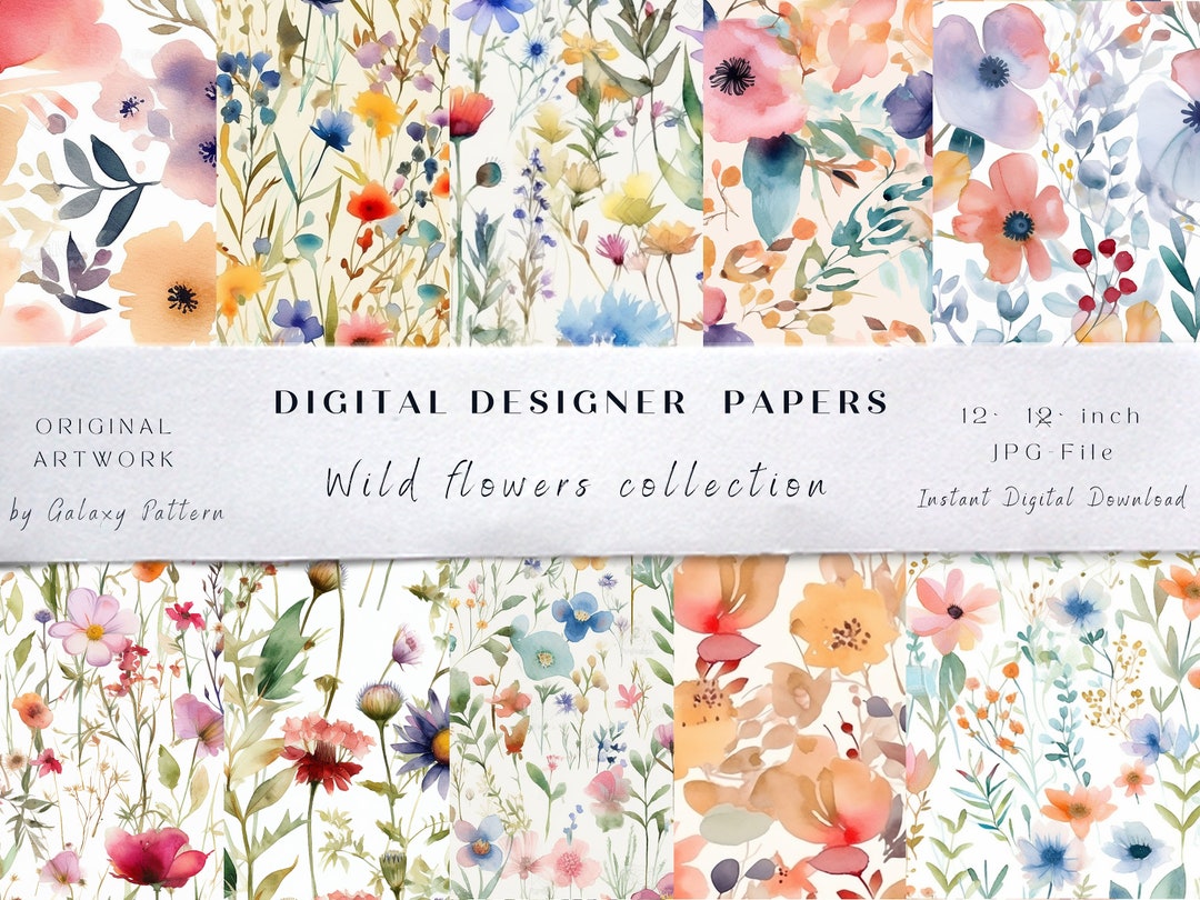 10 Watercolor Wild Flowers Paper, Seamless Design for Versatile ...
