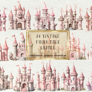 24+1 Bonus Vintage Pink Fairy Tale Castle Clipart - High-quality PNG ...