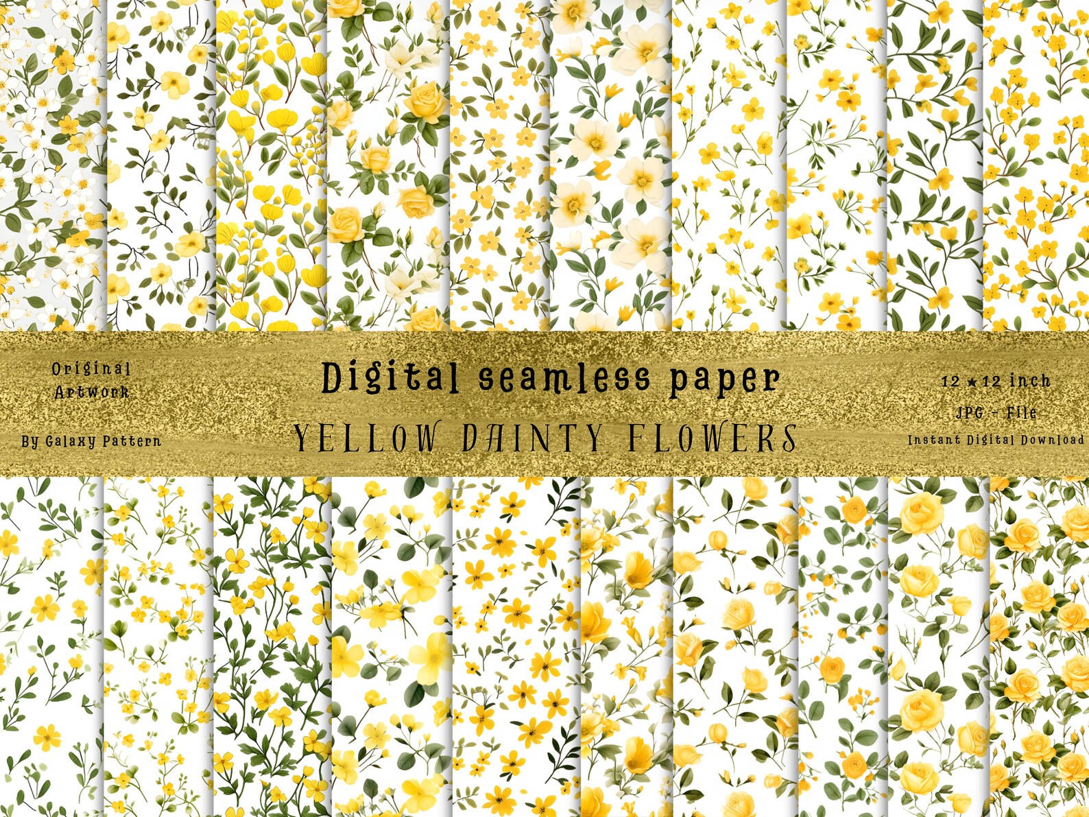 25 Seamless Yellow Flower Patterns - High-res Digital Backgrounds for ...