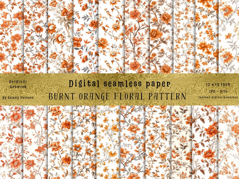 Burnt Orange Chinoiserie Floral Pattern: Seamless Vintage Design (JPG ...