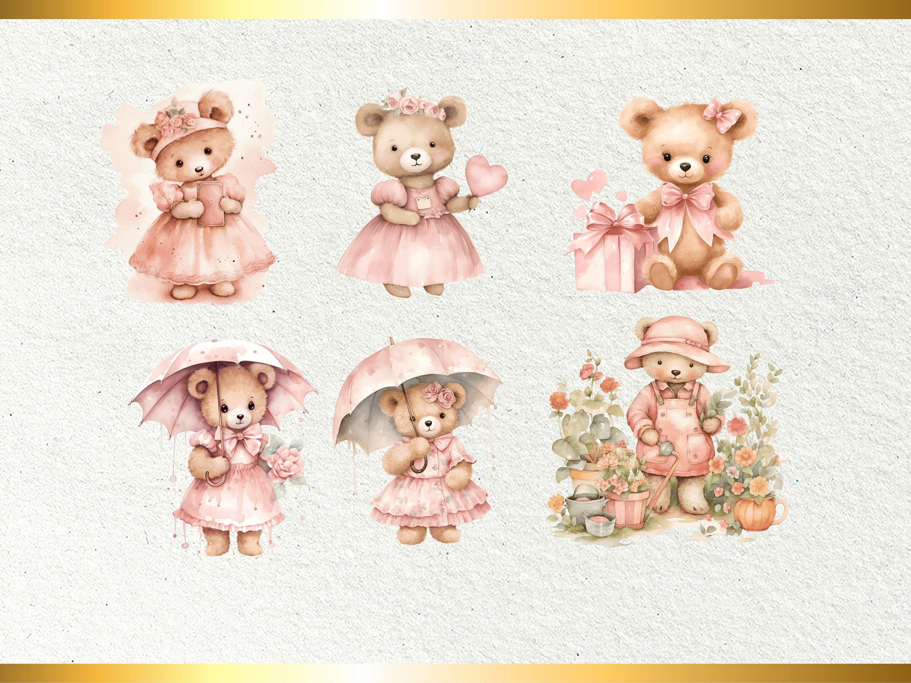 31 Pink Watercolor Teddy Bears Clipart Set, DIY Crafting, Invitation ...