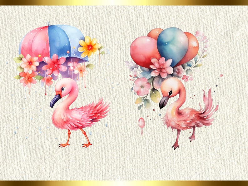 Adorable Baby Flamingo Clipart Set 10 High-quality Watercolor Cartoon ...