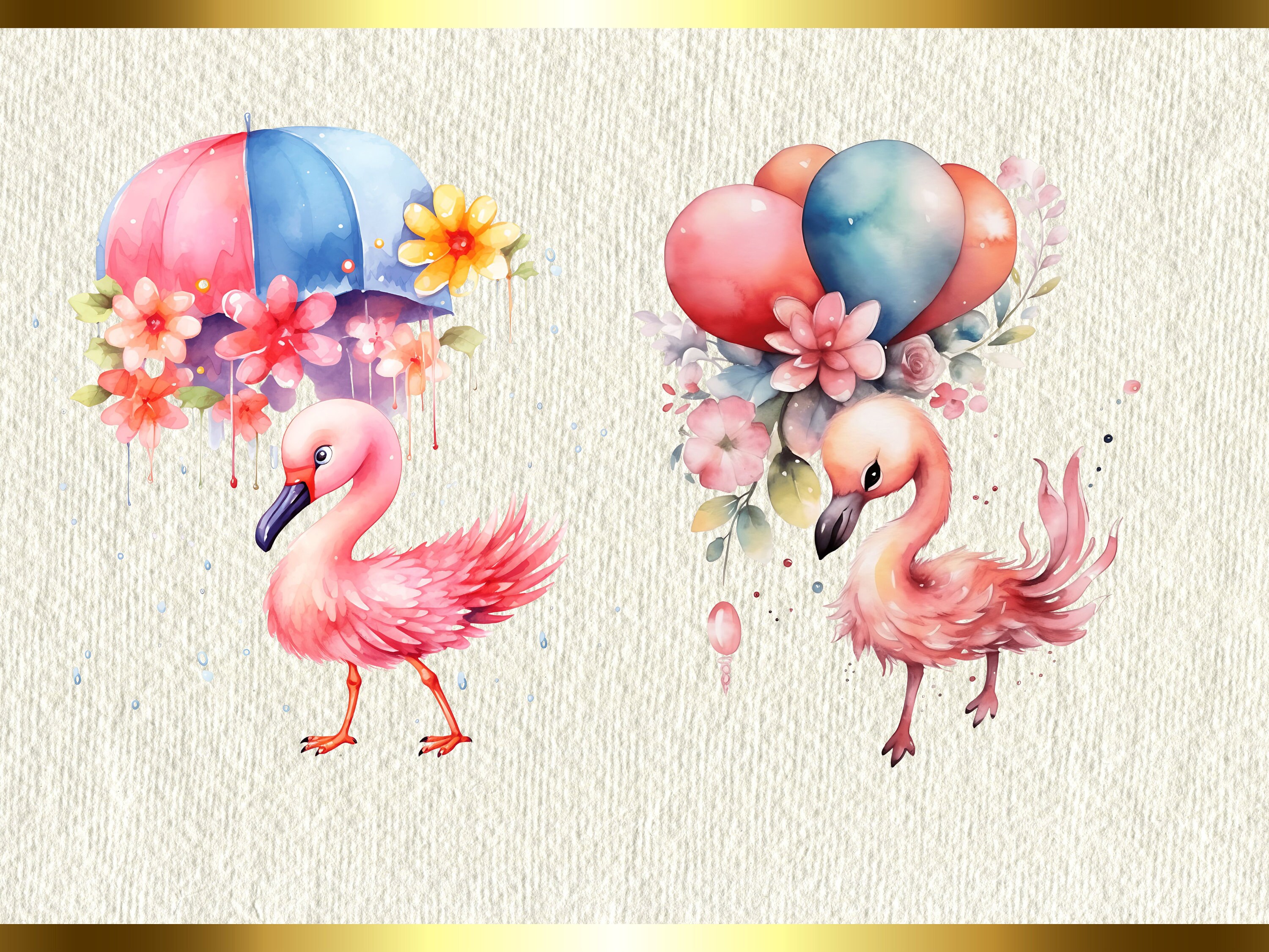 Adorable Baby Flamingo Clipart Set - 10 High-quality Watercolor Cartoon ...