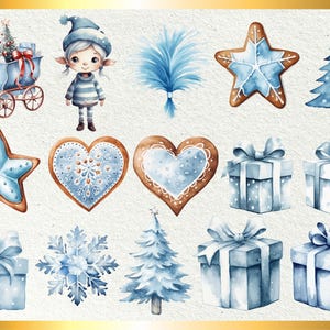 Blue Christmas Watercolor Clipart: Holiday PNG Graphics (commercial Use ...