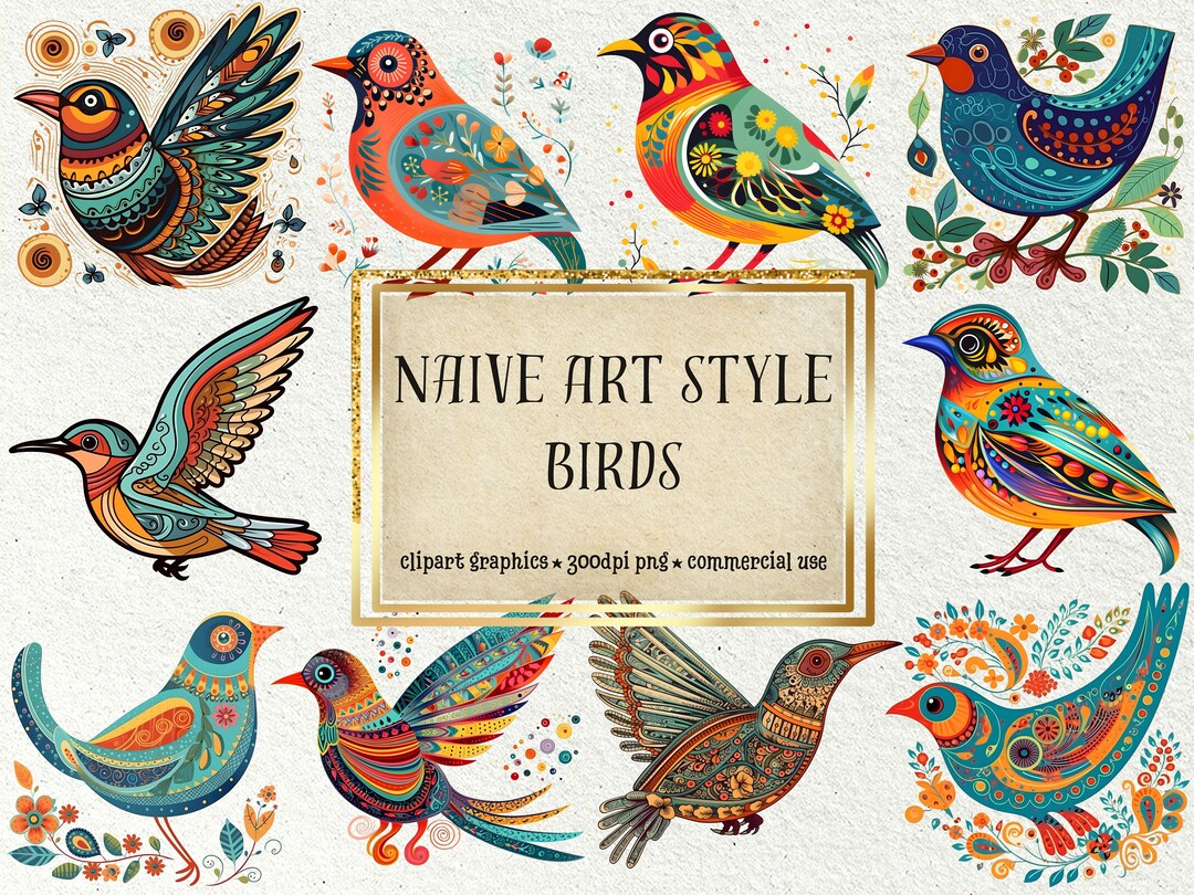 10 Naive Art Style Bird Graphics + Bonus. DIY Crafting. Scrapbooking ...