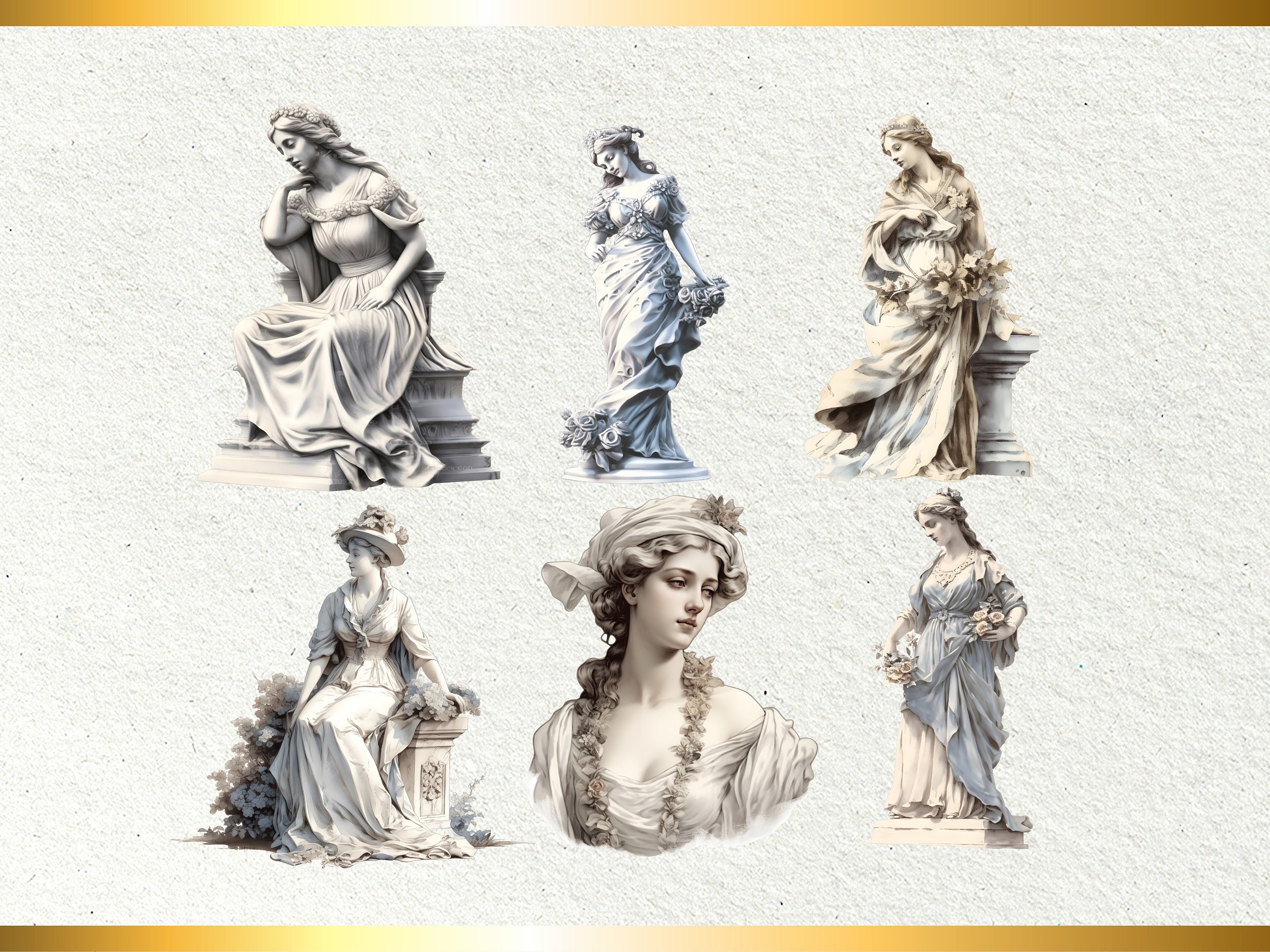 Vintage victorian statue Watercolor Clipart Bundle 20PNG - Etsy