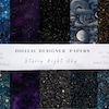 18 Watercolor Whimsical Starry Night Digital Papers, Night Sky Texture ...
