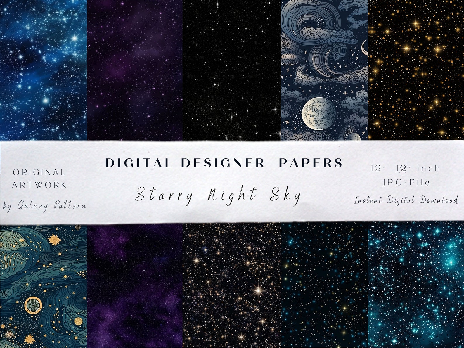 Starry Night Sky Digital Paper, Seamless Galaxy Pattern (digital ...