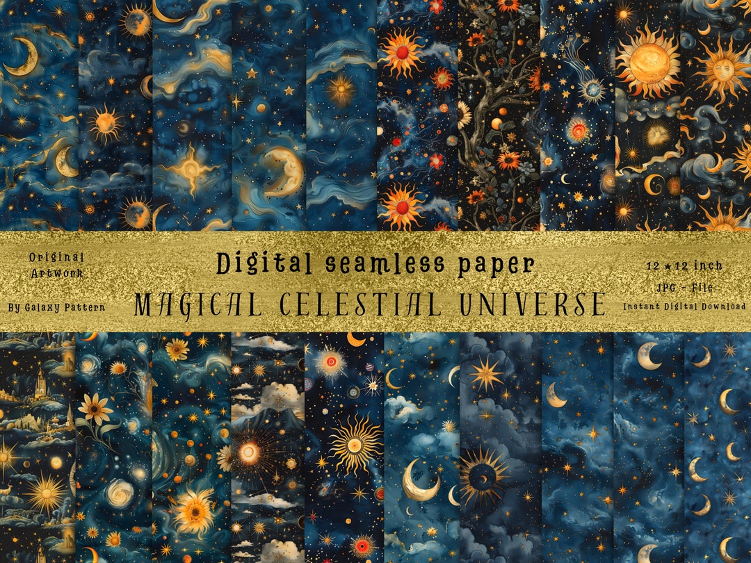 32 Celestial Universe Seamless Patterns - Angela Barrett Vintage Style ...