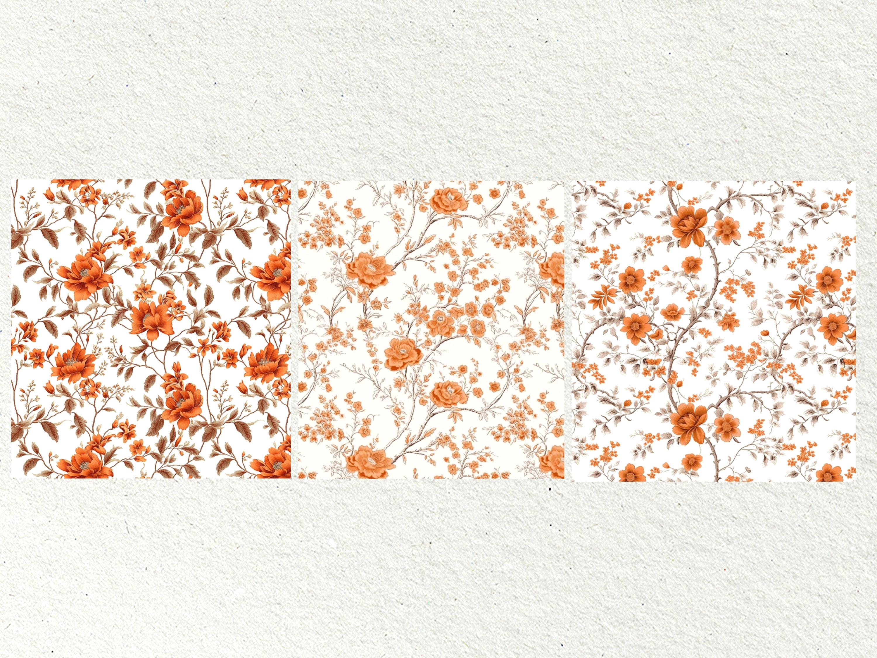Burnt Orange Chinoiserie Floral Pattern: Seamless Vintage Design (JPG ...