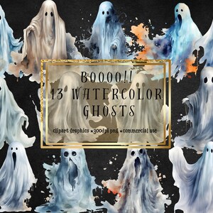 Watercolor Ghost Clipart Set 13 Spooky Designs Bonus DIY - Etsy