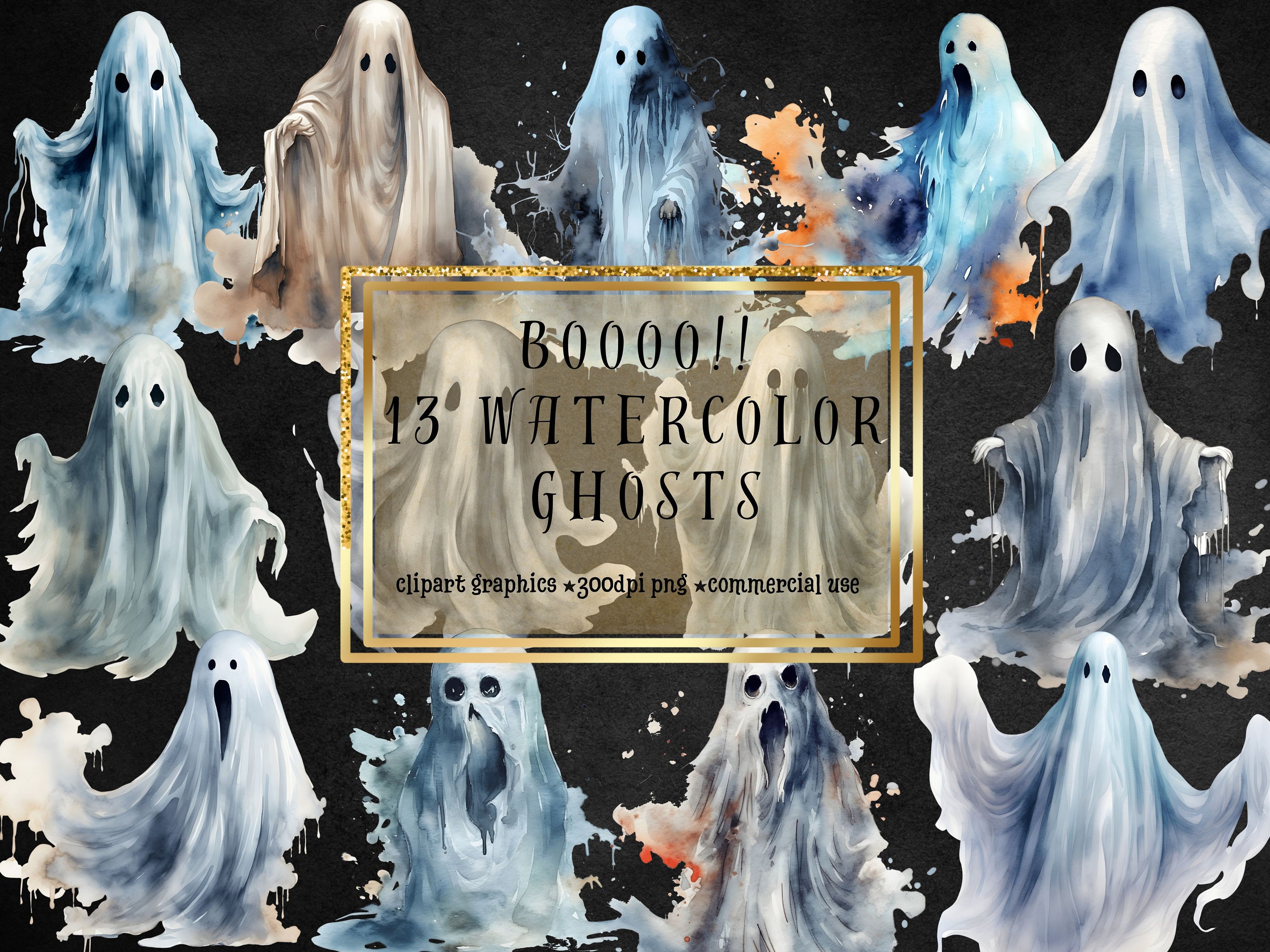 Watercolor Ghost Clipart Set 13 Spooky Designs Bonus DIY Crafting ...