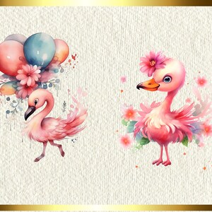 Adorable Baby Flamingo Clipart Set - 10 High-quality Watercolor Cartoon ...
