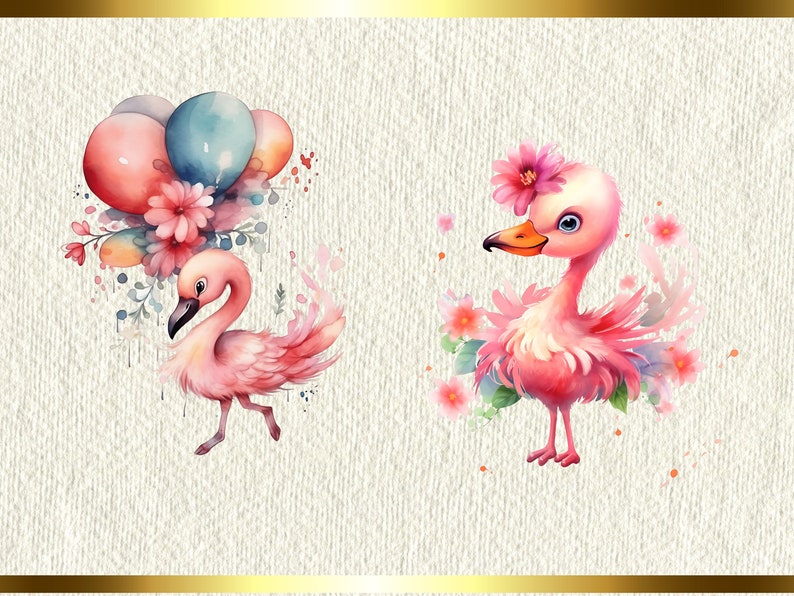 Adorable Baby Flamingo Clipart Set - 10 High-quality Watercolor Cartoon ...