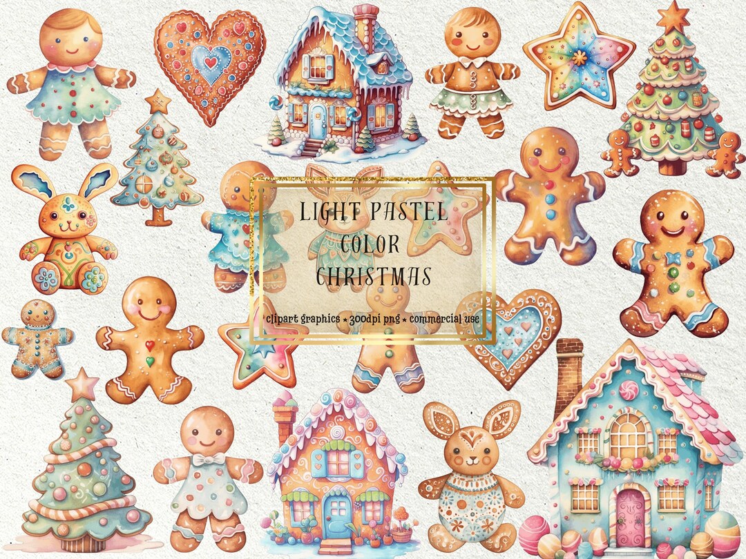 32 Pastel Christmas Gingerbread Clipart Set | for DIY Crafting ...