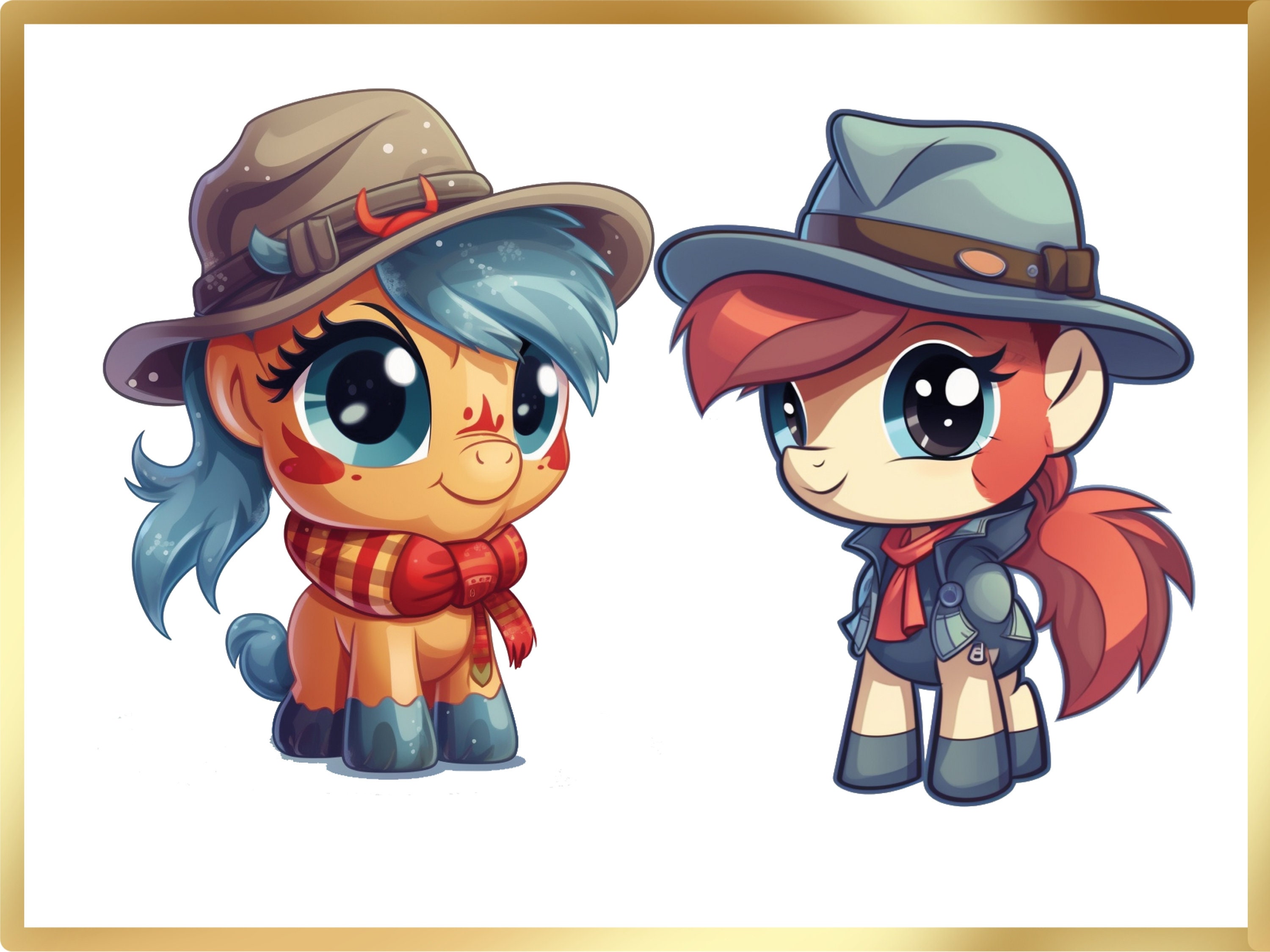 CUTE CARTOON Digital Pony Clipart Design Pack With Hats 10 Cute Cartoon ...