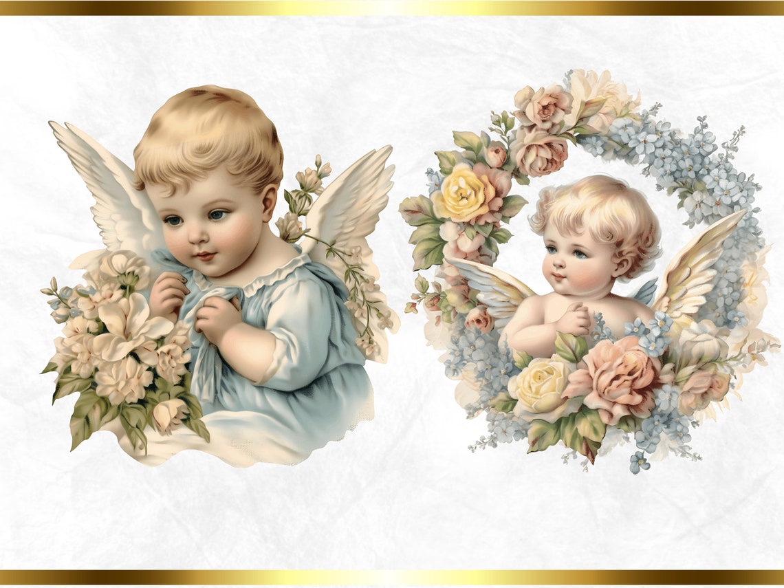 Vintage Angel Baby Boy Clipart Set | 10 High-quality PNG Images | DIY ...