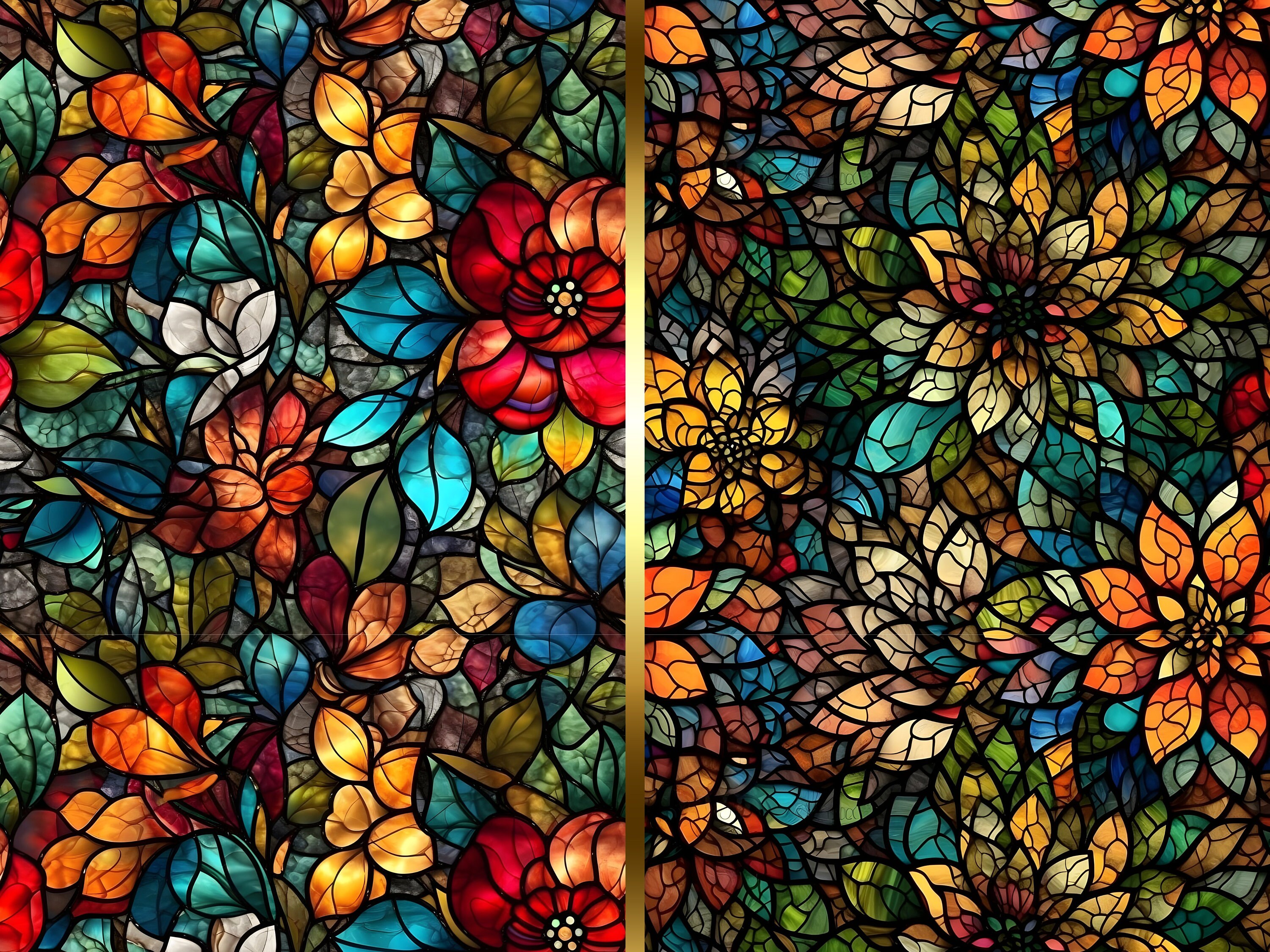 Vintage Stained Glass Floral Seamless Patterns - Set of 10 + Bonus ...