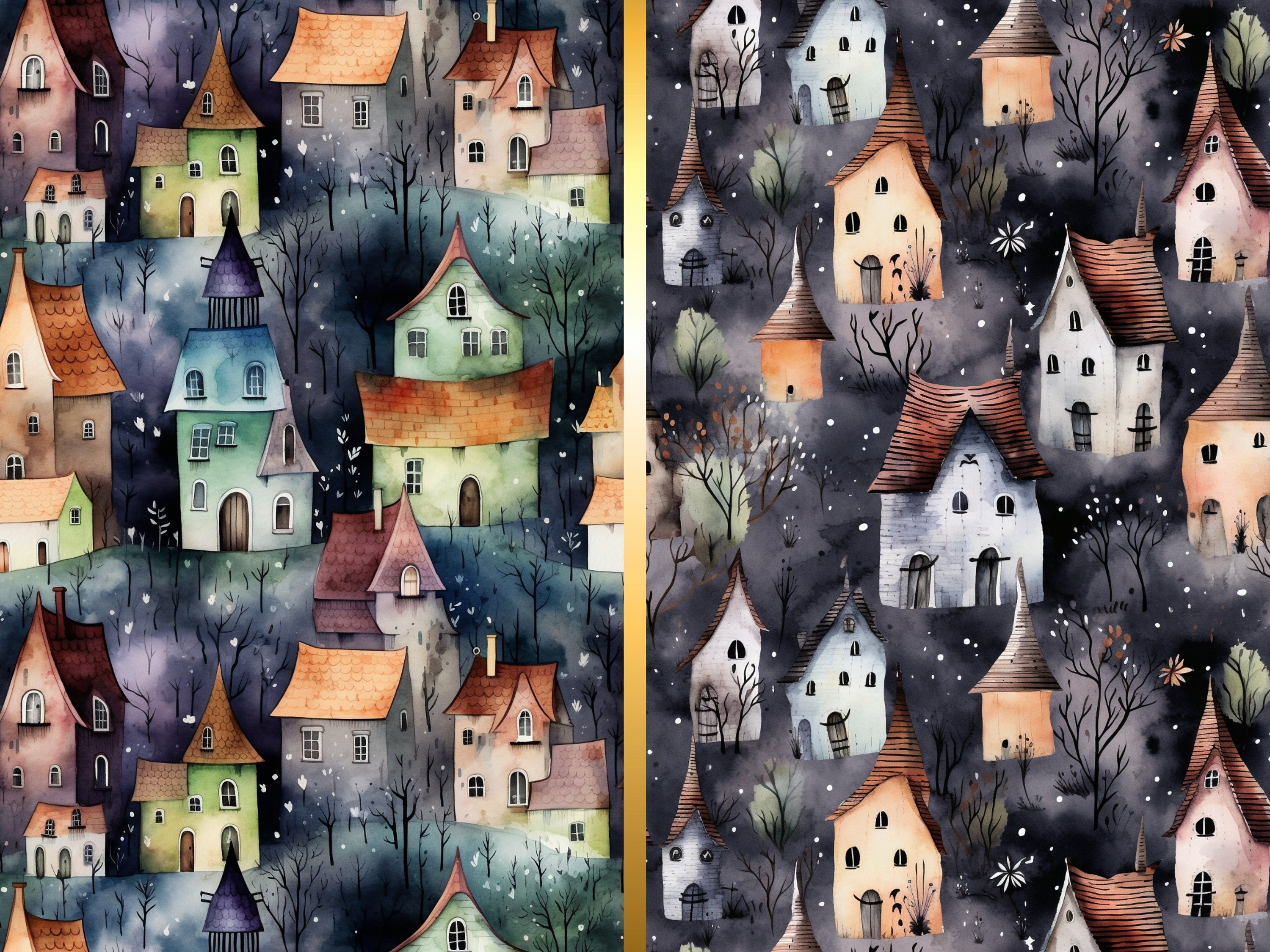 10 Watercolor Gothic Witch Pattern, Gothic Witchcraft Pattern, Witch ...