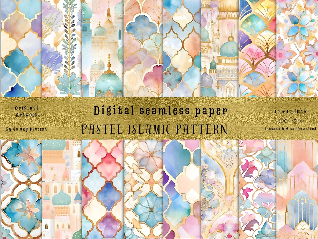 24+1 Bonus Pastel, Gold Foil Arabic Seamless Patterns - Perfect for DIY ...