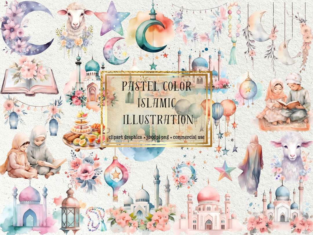 58+1 Bonus Pastel Islamic Clipart Bundle for Ramadan, Eid - High ...