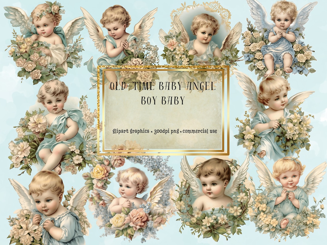 Vintage Angel Baby Boy Clipart Set | 10 High-quality PNG Images | DIY ...