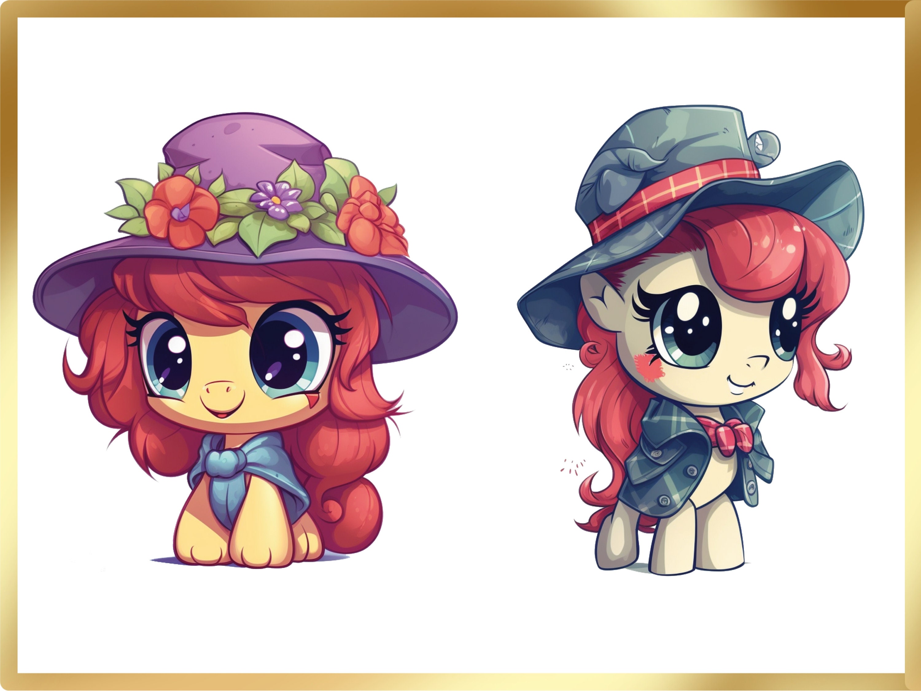 CUTE CARTOON Digital Pony Clipart Design Pack With Hats 10 Cute Cartoon ...