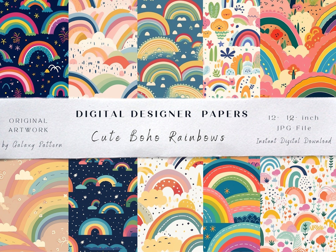 Boho Rainbow Digital Paper Pack Set of 10 Seamless Craft Papers for ...
