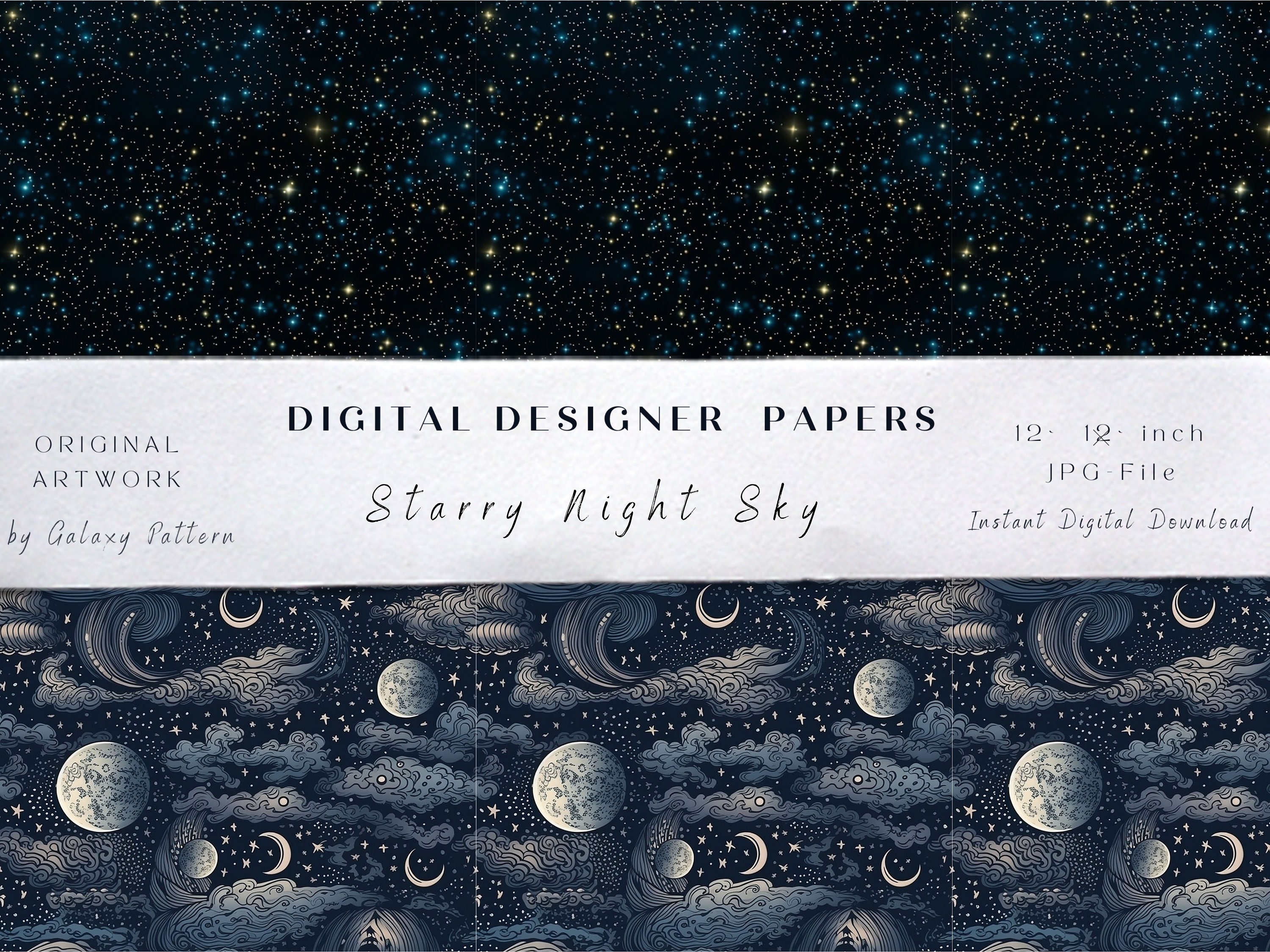 Starry Night Background, Digital Paper, SEAMLESS Pattern, Stardust ...