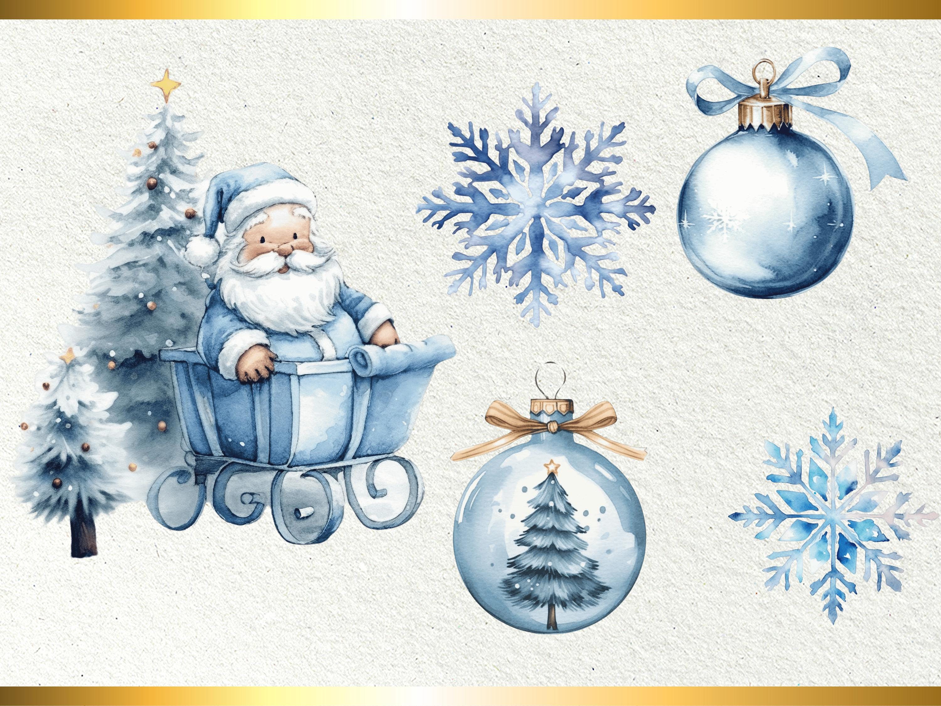 Blue Christmas Watercolor Clipart: Holiday PNG Graphics (commercial Use ...