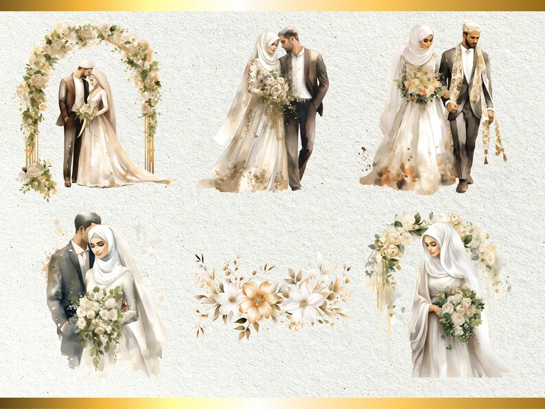 Islamic Wedding Clipart | 24 Bride & Groom, Wedding Flowers | DIY ...
