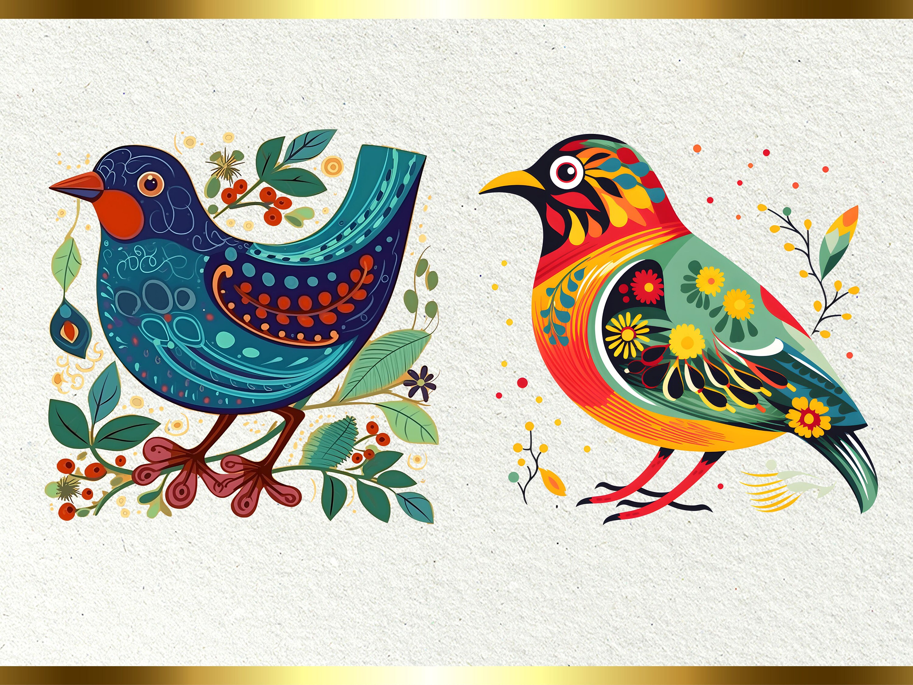10 Naive Art Style Bird Graphics + Bonus. DIY Crafting. Scrapbooking ...