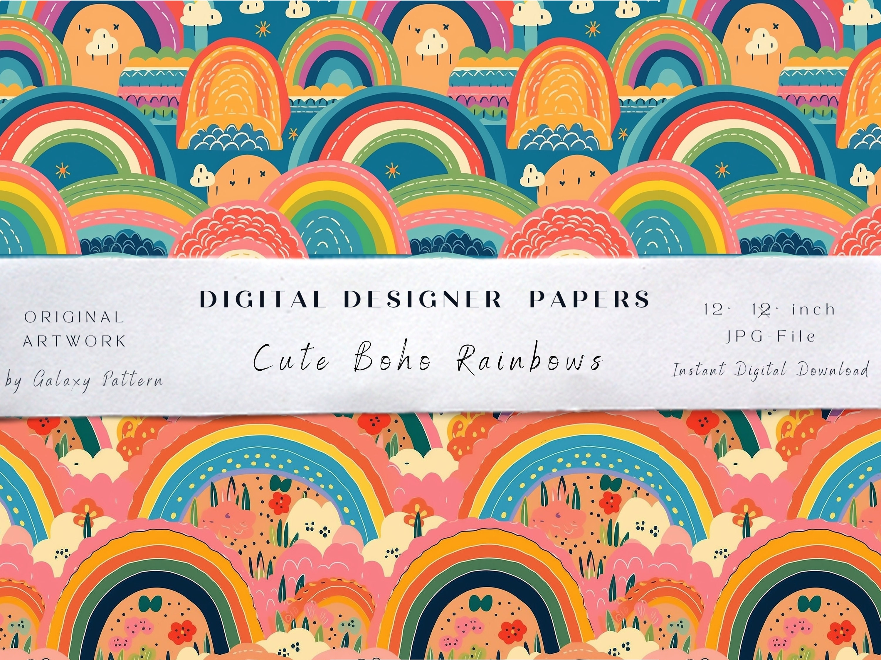 Boho Rainbow Digital Paper Pack Set of 10 Seamless Craft Papers for ...