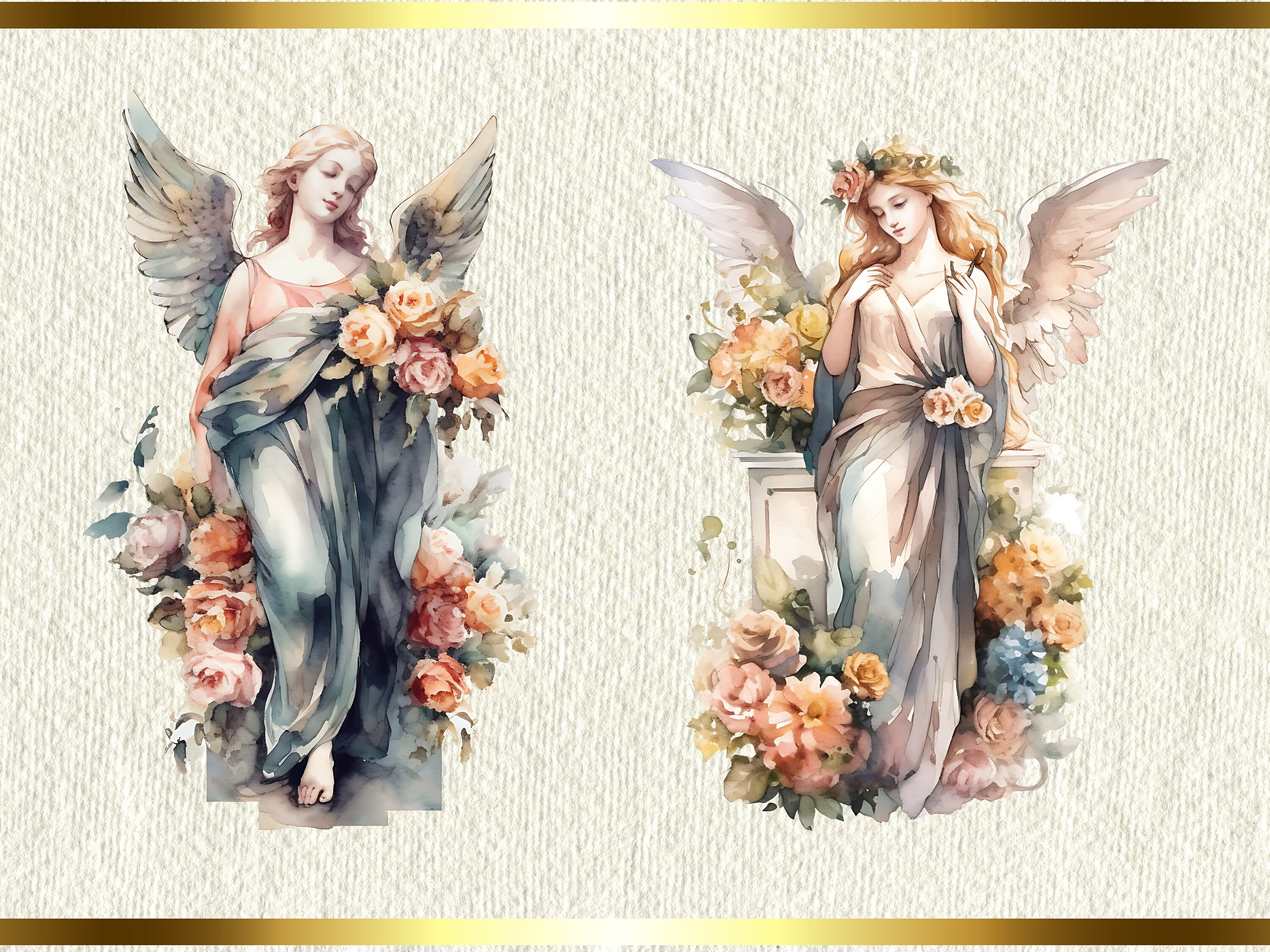 Heavenly Angels Clipart Set | Watercolor Statue Art | 10 PNG Images ...
