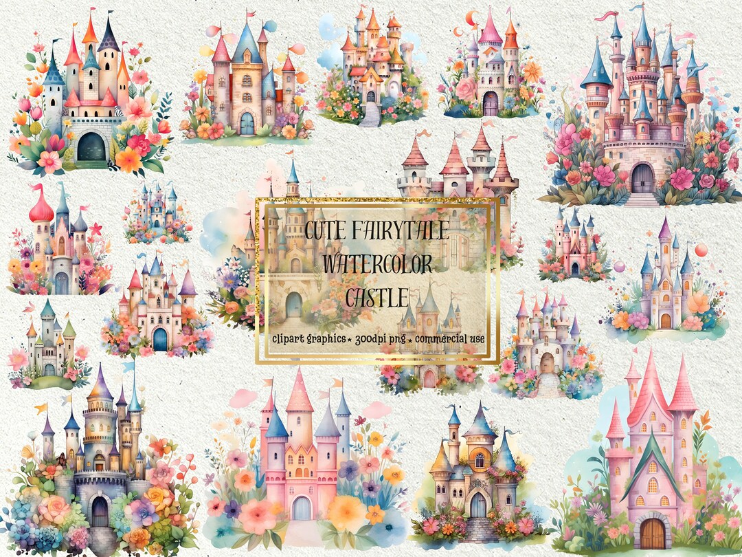 30 Whimsical Watercolor Castle Clipart - Colorful Fairytale Digital ...