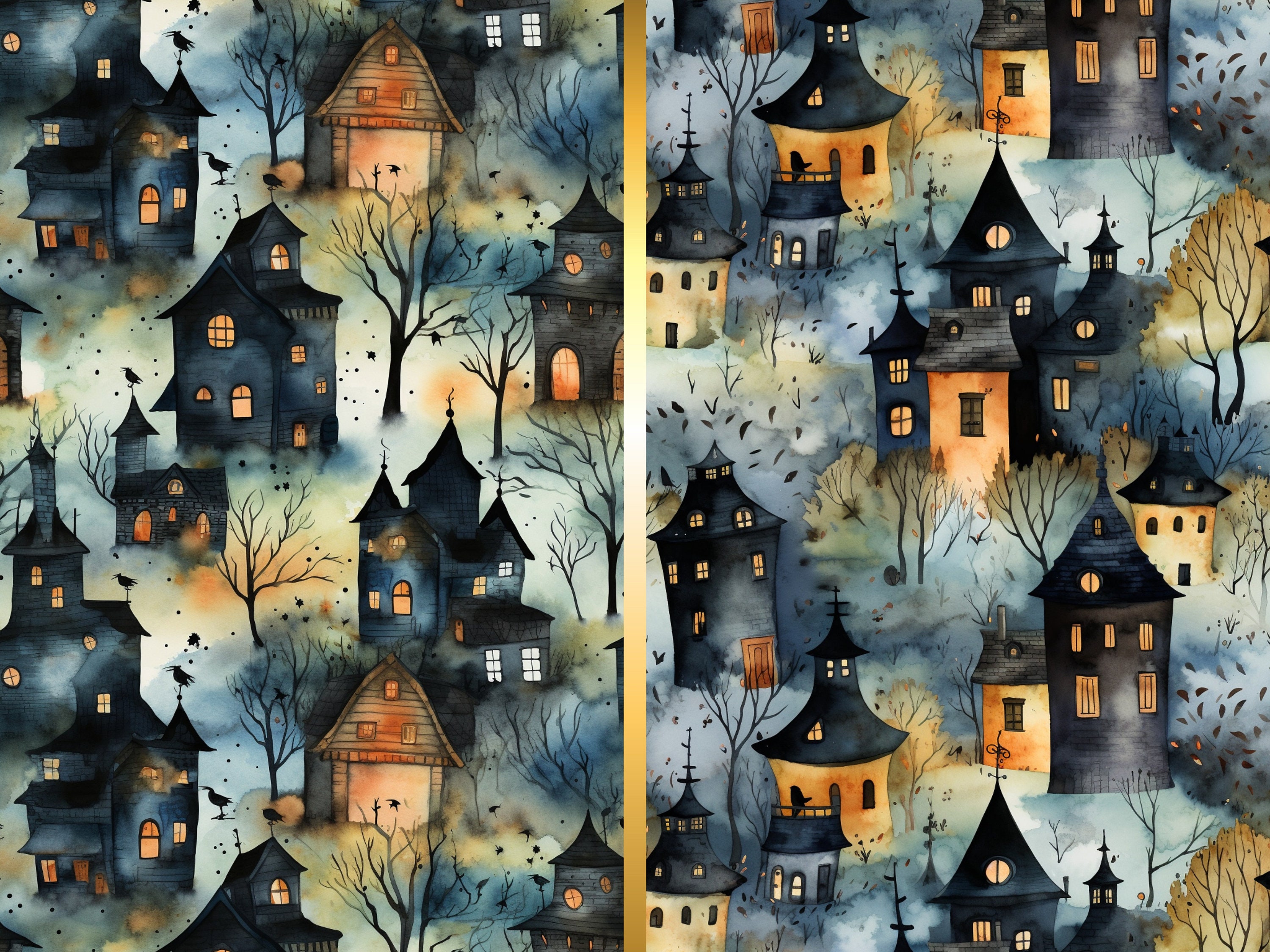 10 Watercolor Gothic Witch Pattern, Gothic Witchcraft Pattern, Witch ...