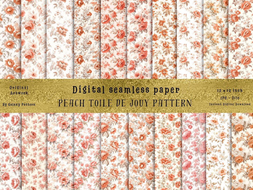 21 Peach Toile De Jouy Floral Patterns| Perfect for Invitations, DIY ...