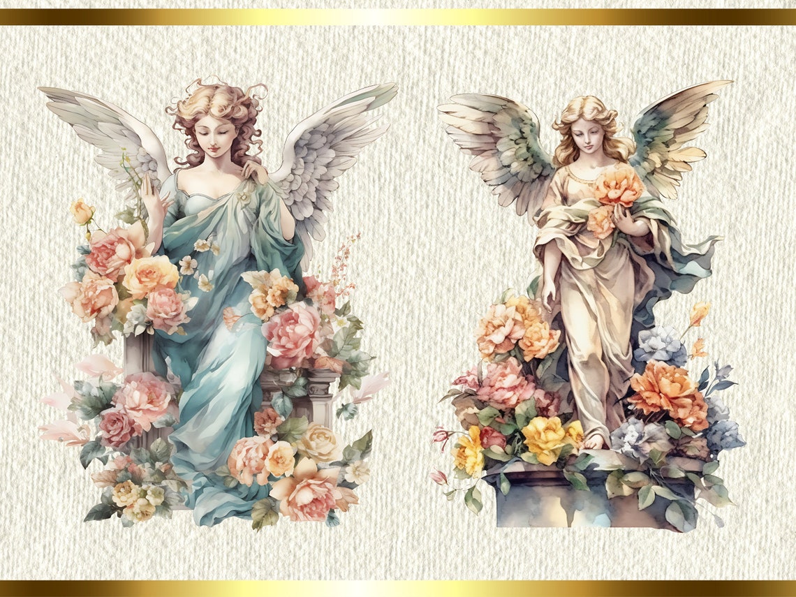 Heavenly Angels Clipart Set Watercolor Statue Art 10 PNG Images With ...