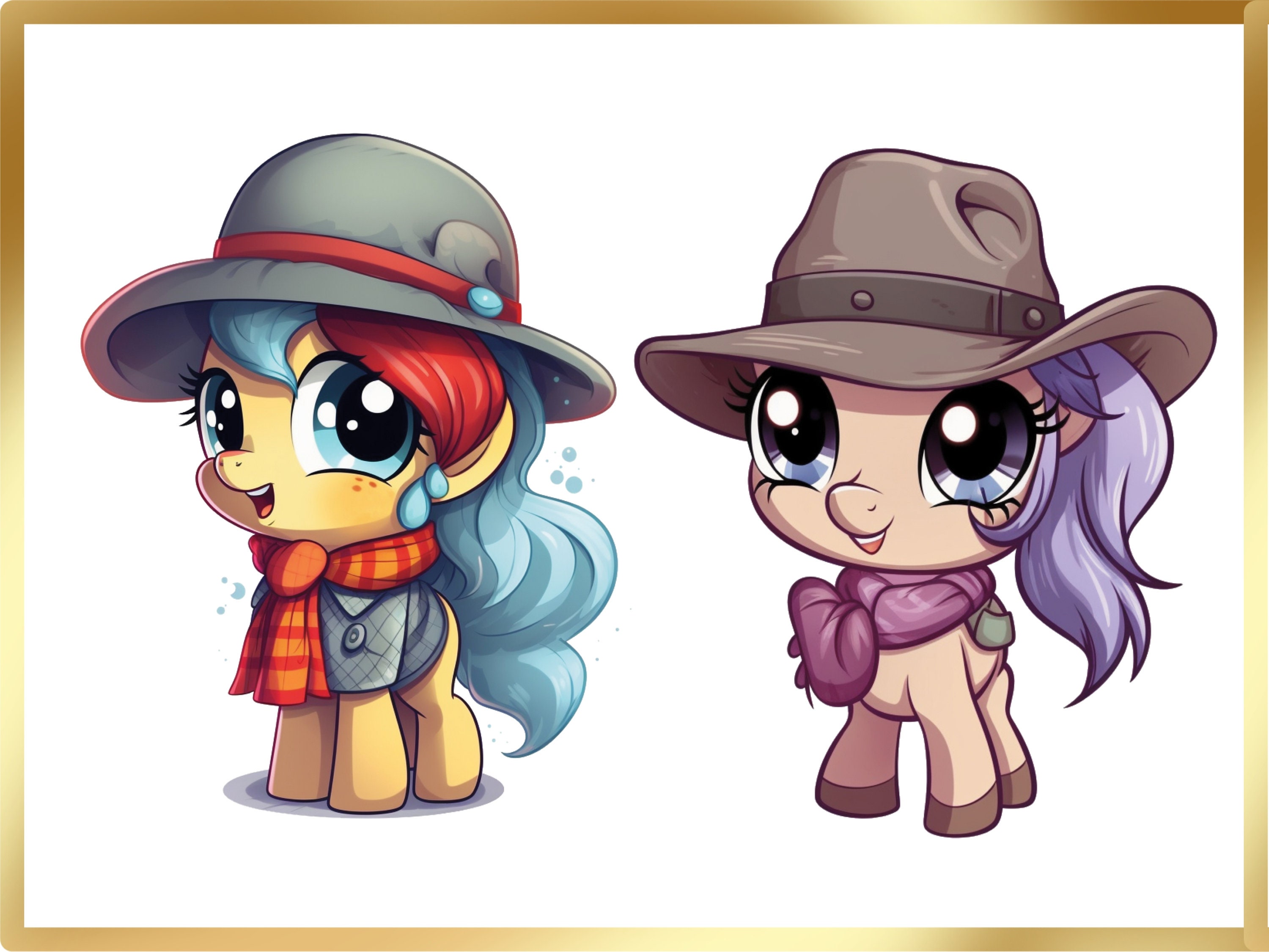 CUTE CARTOON Digital Pony Clipart Design Pack With Hats 10 Cute Cartoon ...