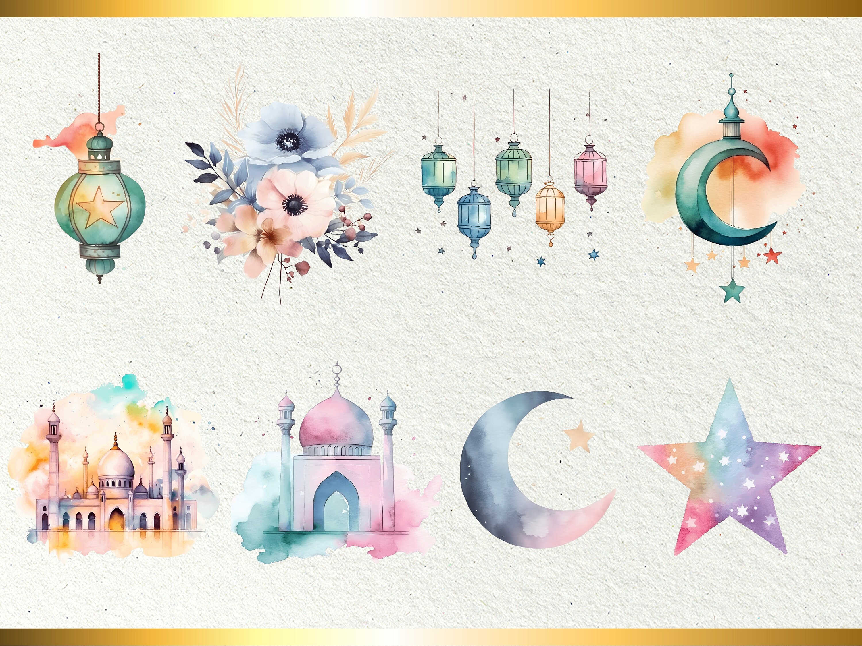 581 Bonus Pastel Islamic Clipart Bundle for Ramadan, Eid High Quality ...