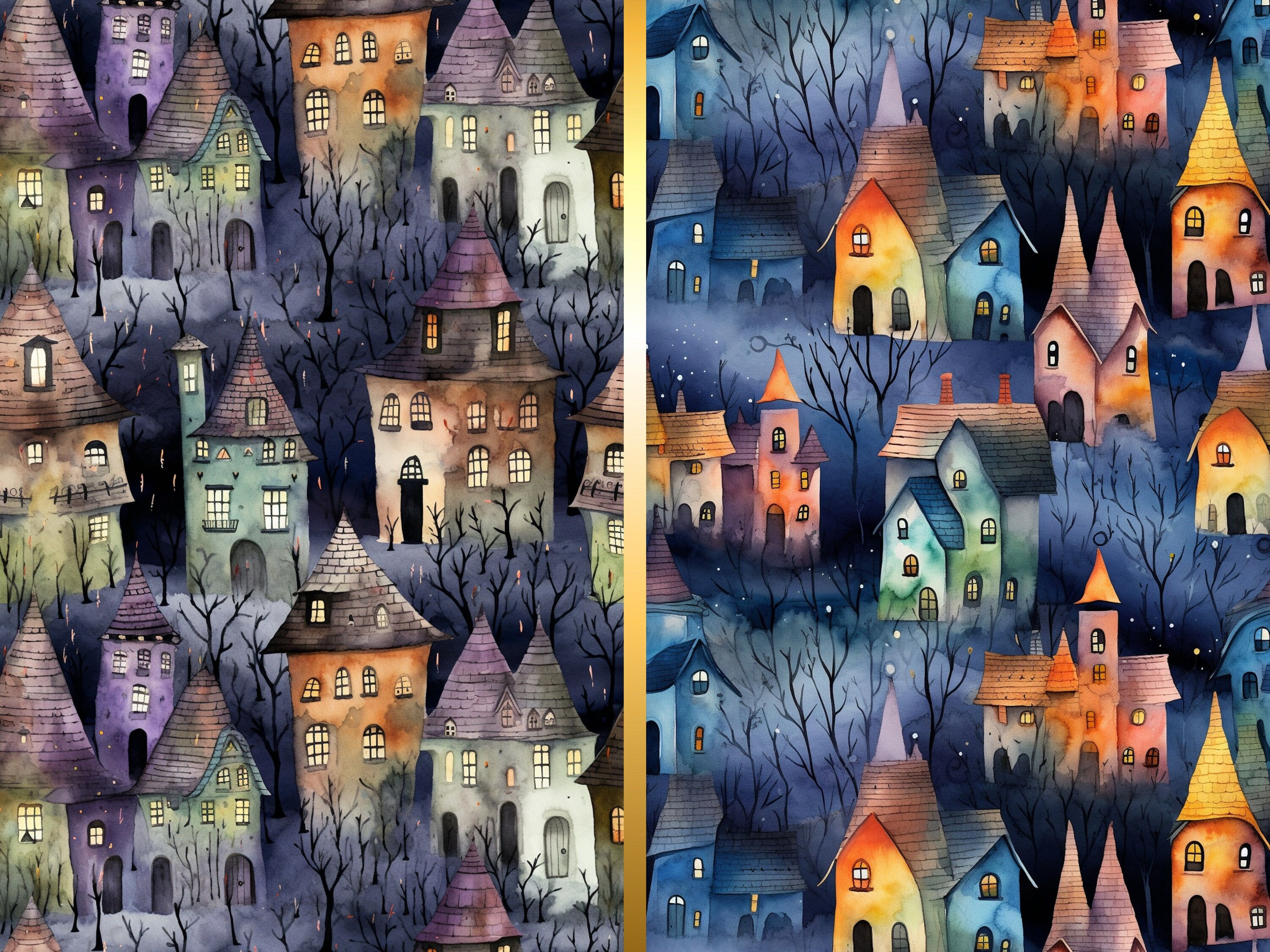 10 Watercolor Gothic Witch Pattern, Gothic Witchcraft Pattern, Witch ...