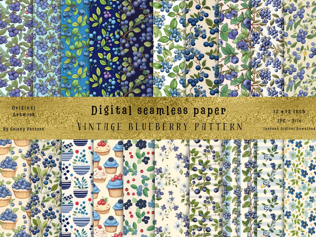30 Vintage Blueberry Seamless Patterns Bundle - Perfect for Sublimation ...