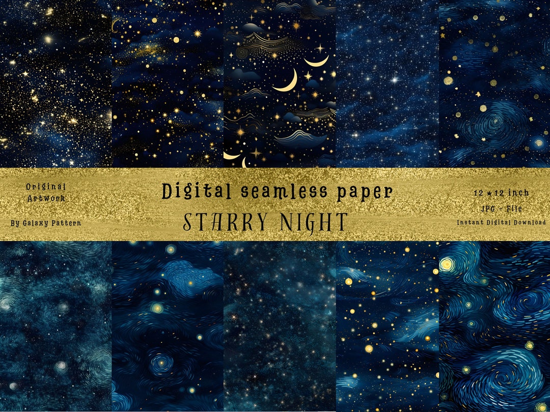 10 Stunning Starry Night Seamless Patterns Bundle for DIY Crafters ...