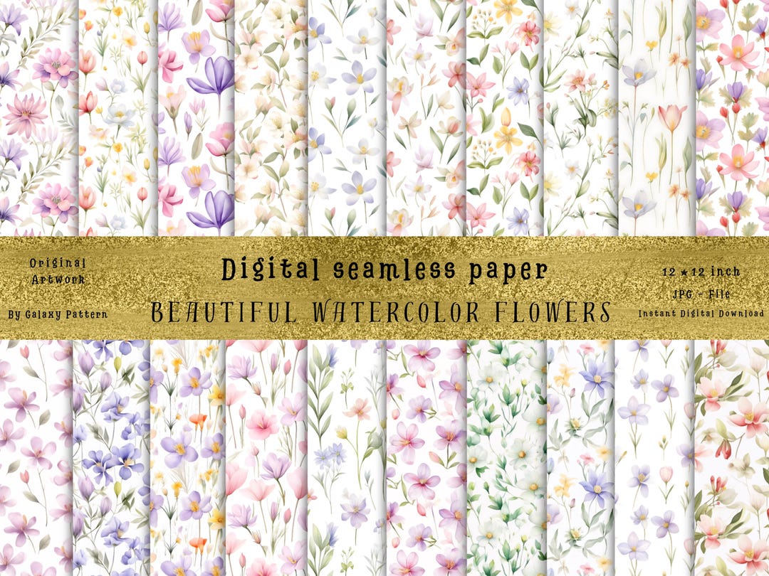 Floral Seamless Pattern: Watercolor Flower Designs (digital Download ...