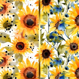 Watercolor Abstract Sunflower Seamless Pattern Set | DIY Crafting, Art ...