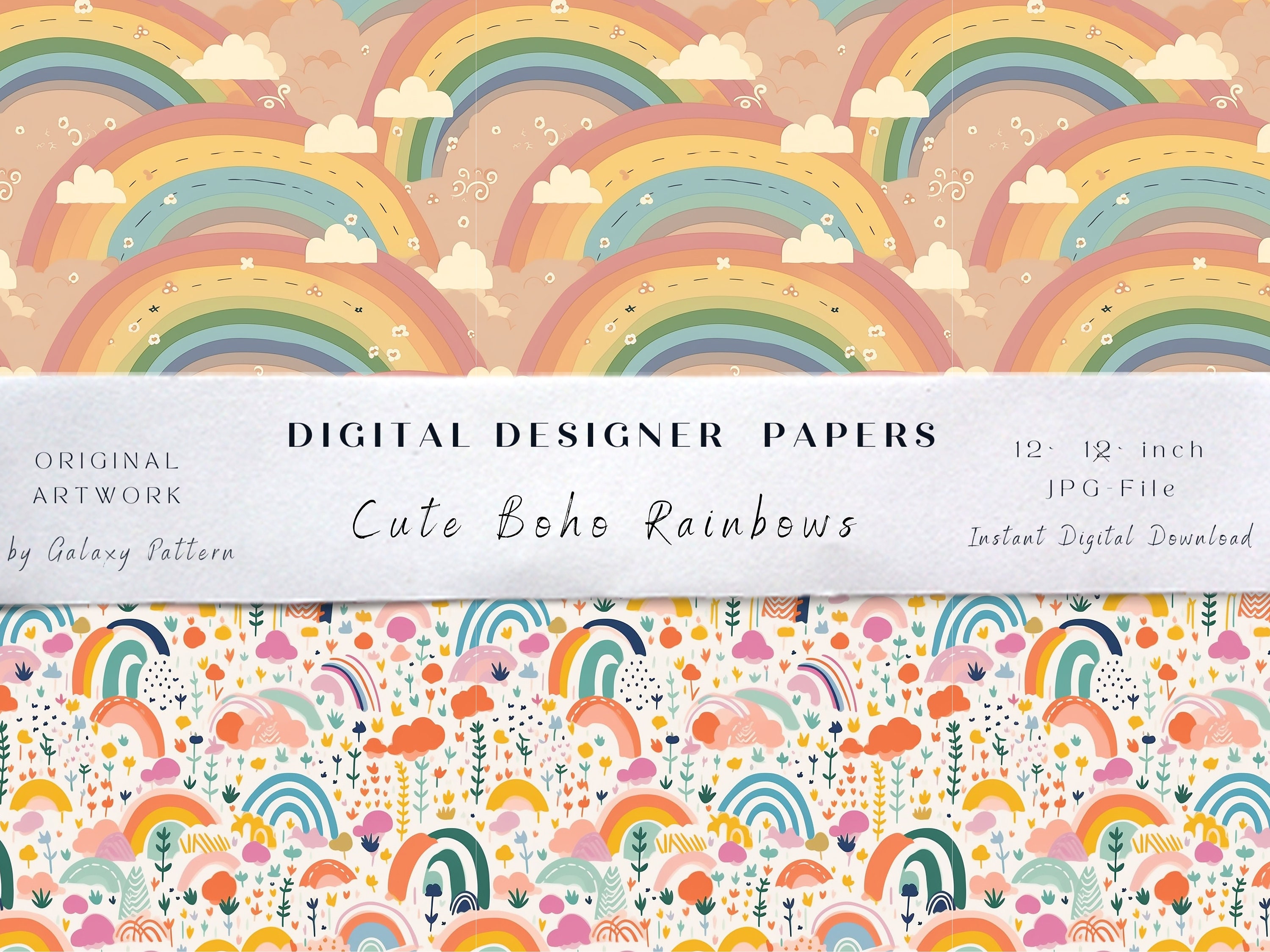 Boho Rainbow Digital Paper Pack Set of 10 Seamless Craft Papers for ...