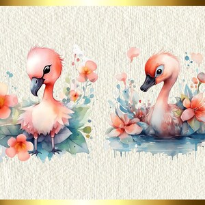 Adorable Baby Flamingo Clipart Set 10 High-quality Watercolor Cartoon ...